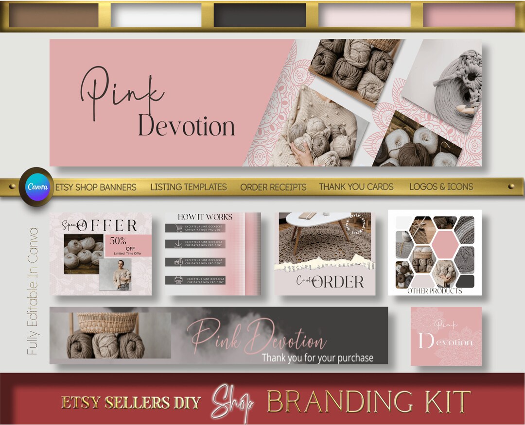 Pink Etsy Shop Branding Kit for Etsy Sellers, Banner and Listing ...