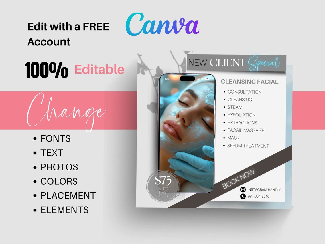 Facial Specials Flyer, Facial Flyer, Facial Treatment Flyer, Fresh ...