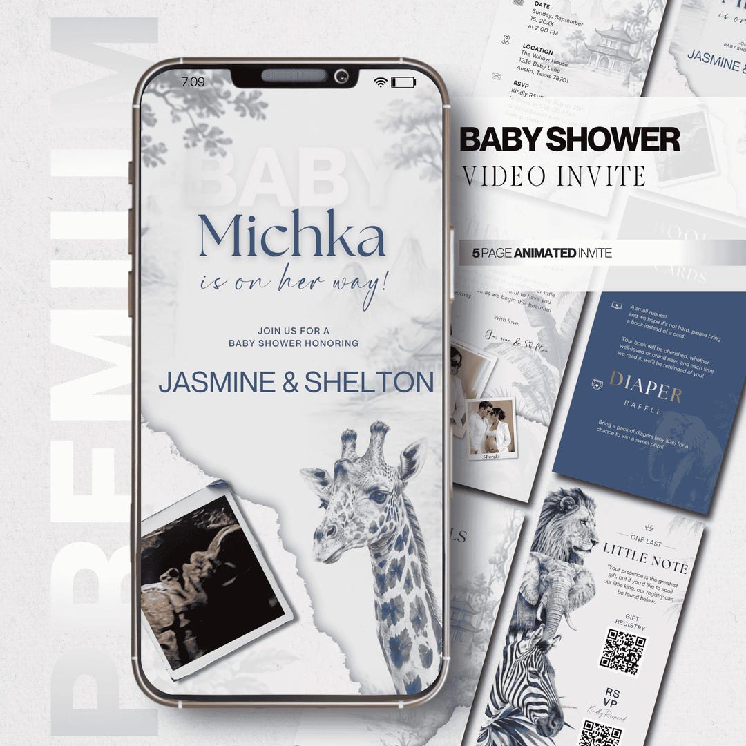 Blue TOILE Safari Baby Shower Invitation • Chinoiserie Baby Shower ...