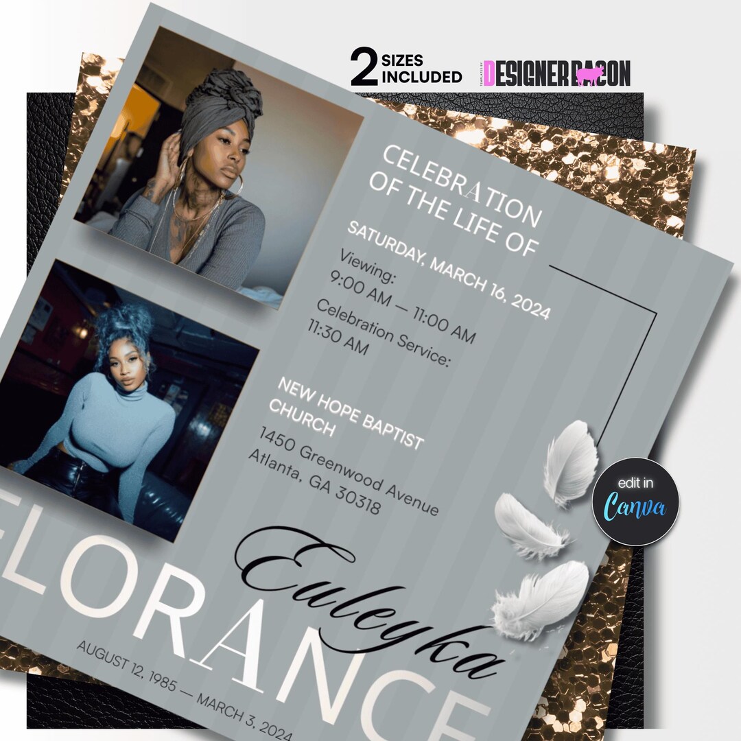 Funeral Flyer Template . Celebration of Life Invite . Luxury Memorial ...