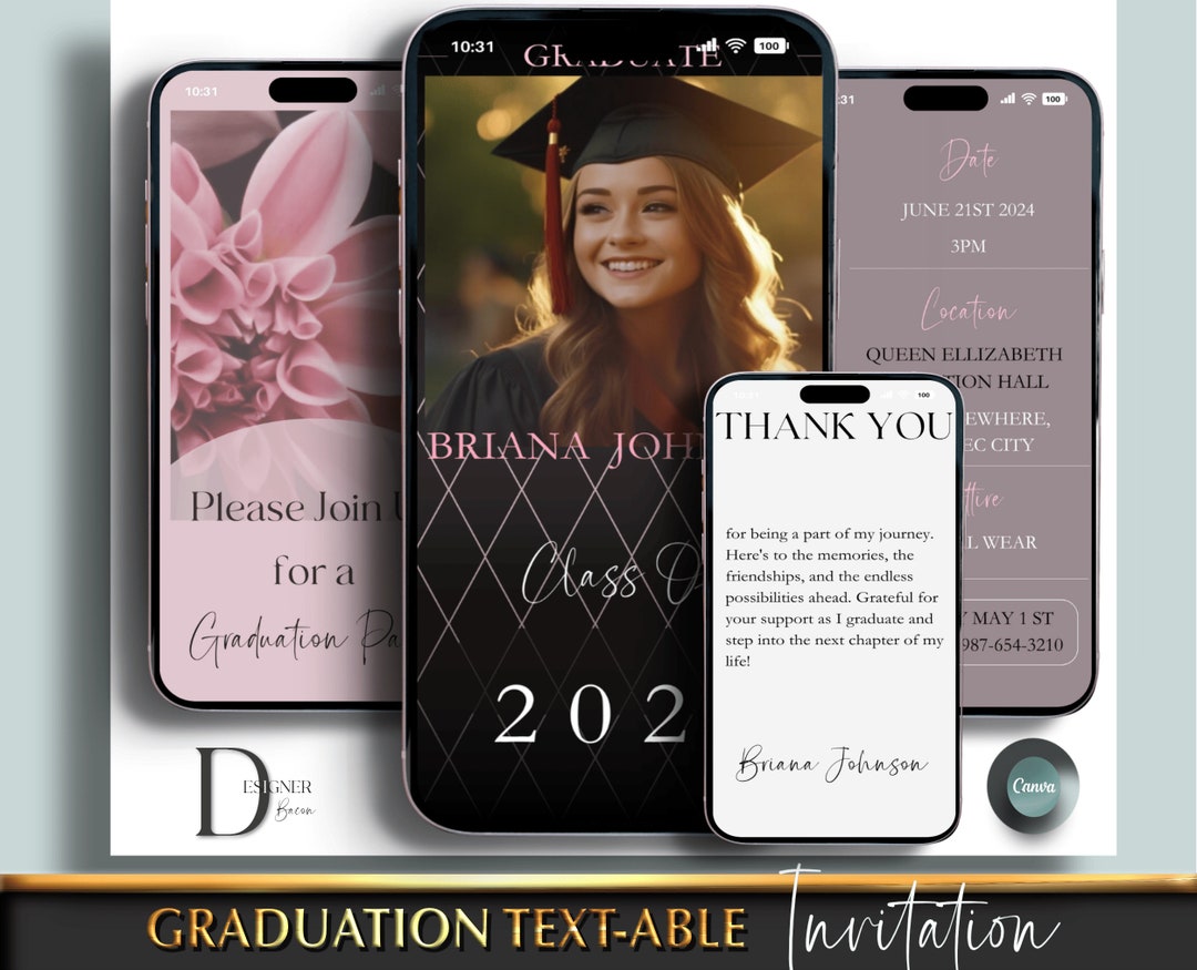 Graduation Dinner Invitation, Animated Digital Grad Announcement, Pink ...
