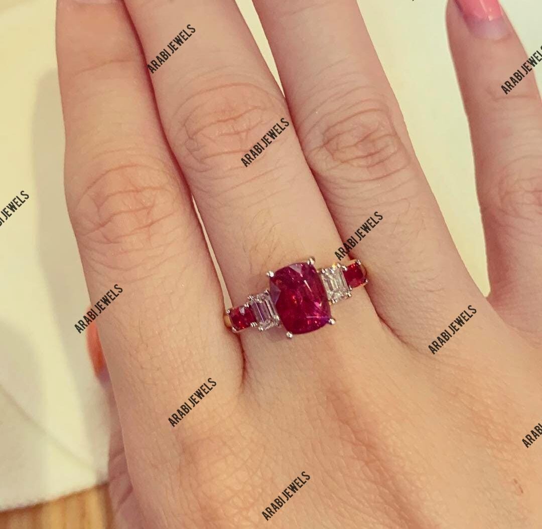 Red Spinel Ring Cushion Cut Red Spinel Ring 925 Sterling Silver Red ...