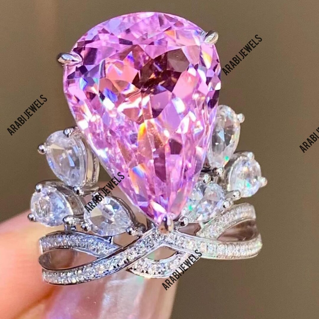 Vintage Kunzite Ring Luxurious Design Pear Cut Kunzite Ring 925 ...