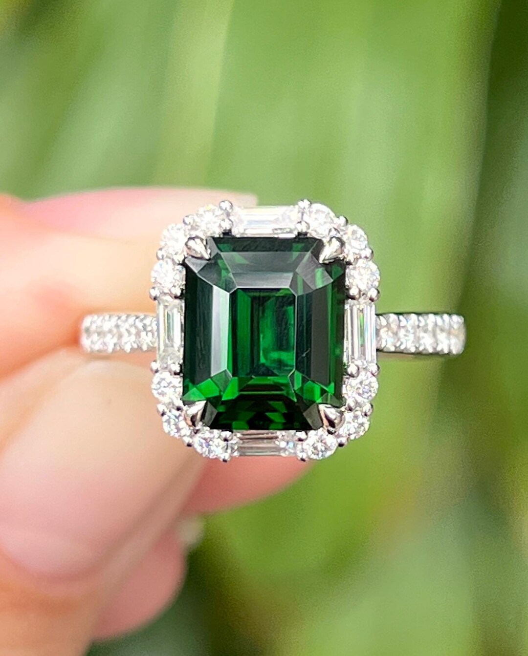 Emerald Cut Tsavorite Garnet Ring Vintage Green Tsavorite Garnet Ring ...