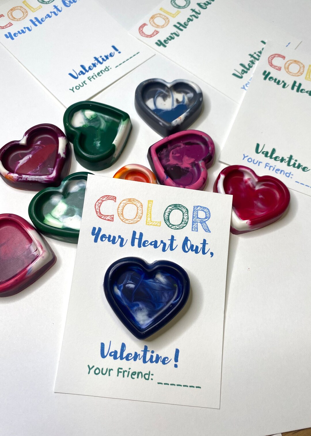 Crayon Heart Valentines - Etsy