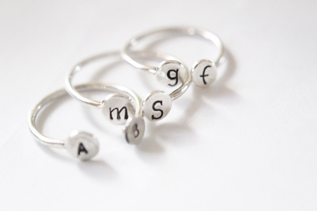 Itty Bitty Initial Dual Letter Hand Stamped Adjustable Stacking ...