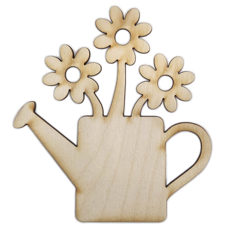 Laser Cut Spring Flowers in Watering Can ~ 1/8'' Baltic Birch ~ Made in ...