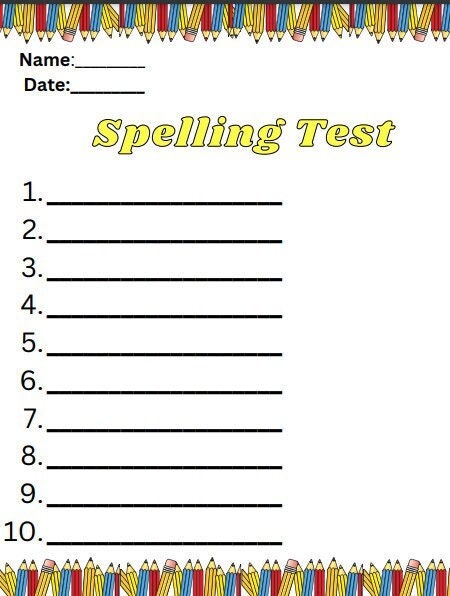 Spelling Test Template - Etsy