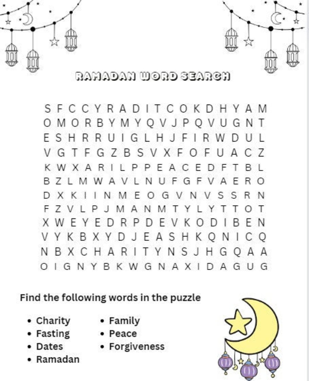 Ramadan Coloring and Word Search Sheet - Etsy
