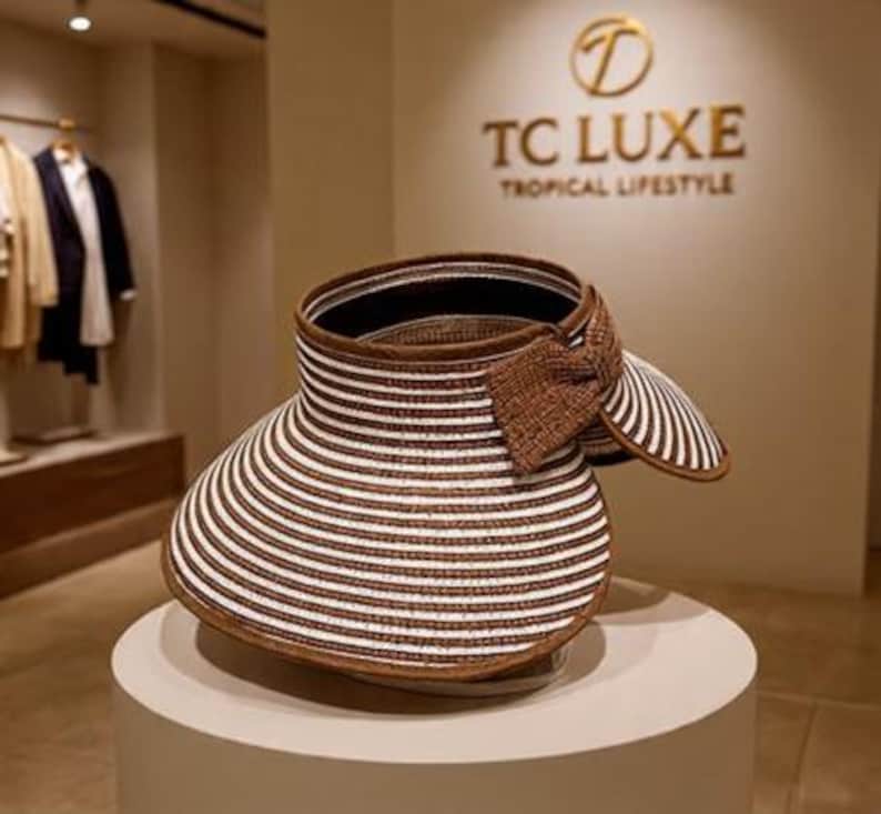 Striped Paper Straw Sun Visor Hat, Wide Brim UV Protection, Packable ...