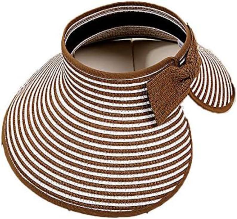 Striped Paper Straw Sun Visor Hat, Wide Brim UV Protection, Packable ...