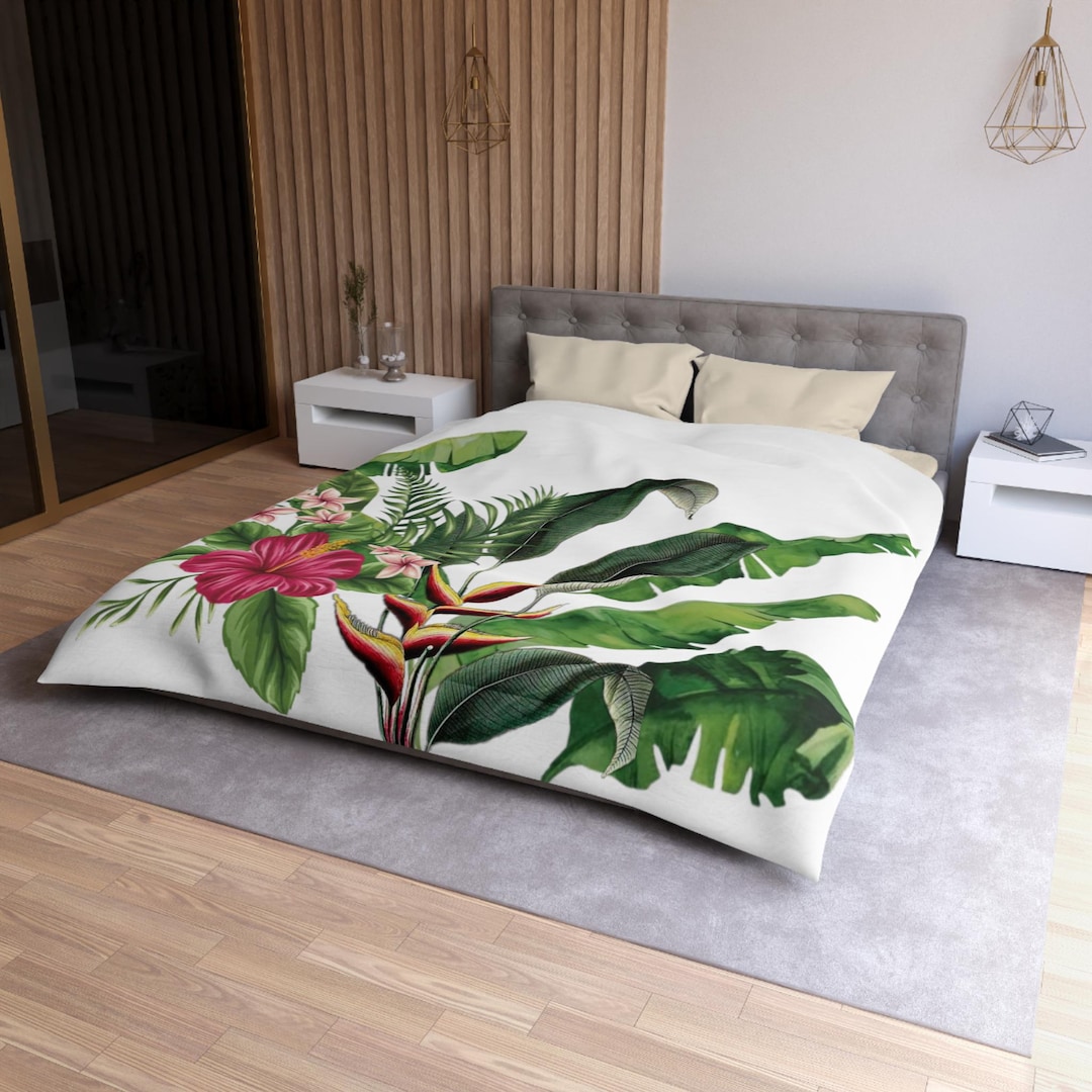 Tropical Botanical Microfiber Duvet Cover - Floral Bedding, Botanical ...