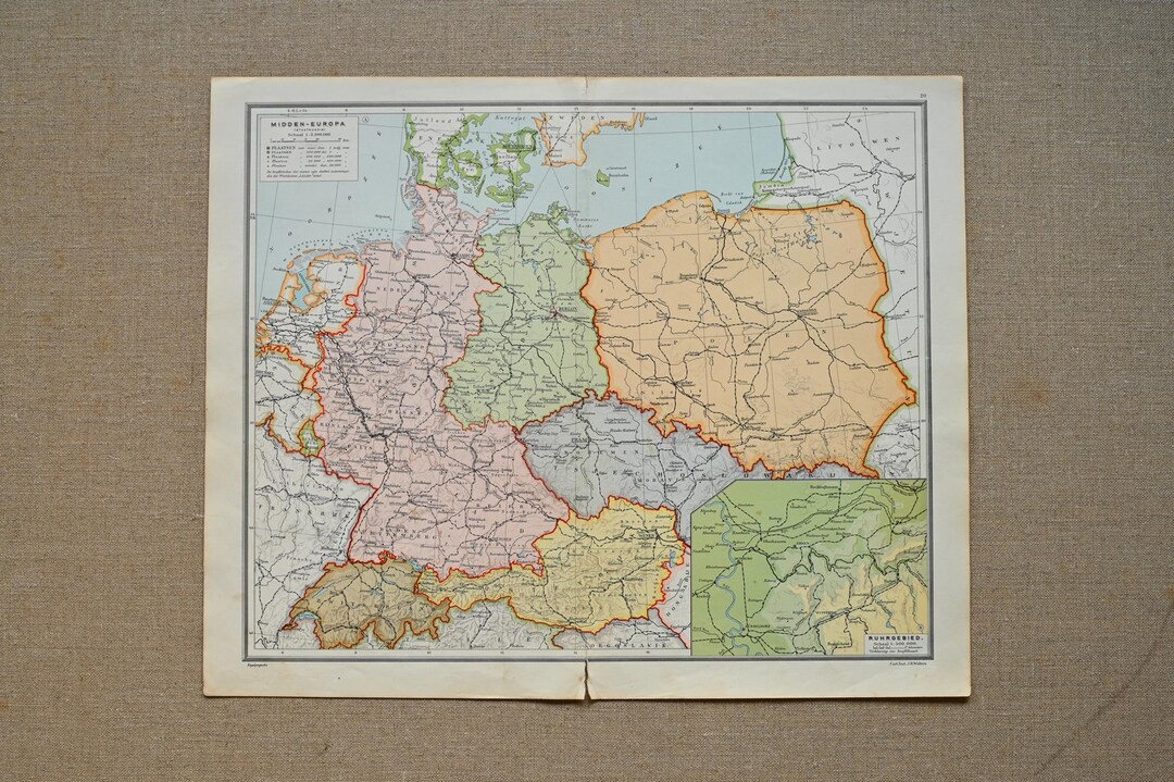 Vintage Central Europe Map From 1956 - Etsy