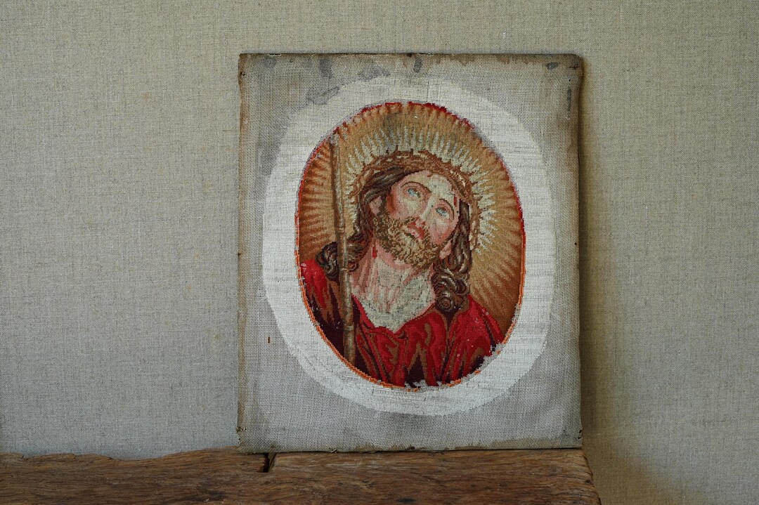 Old Jesus Christ Embroidery Fold on a Wood Panel - Etsy
