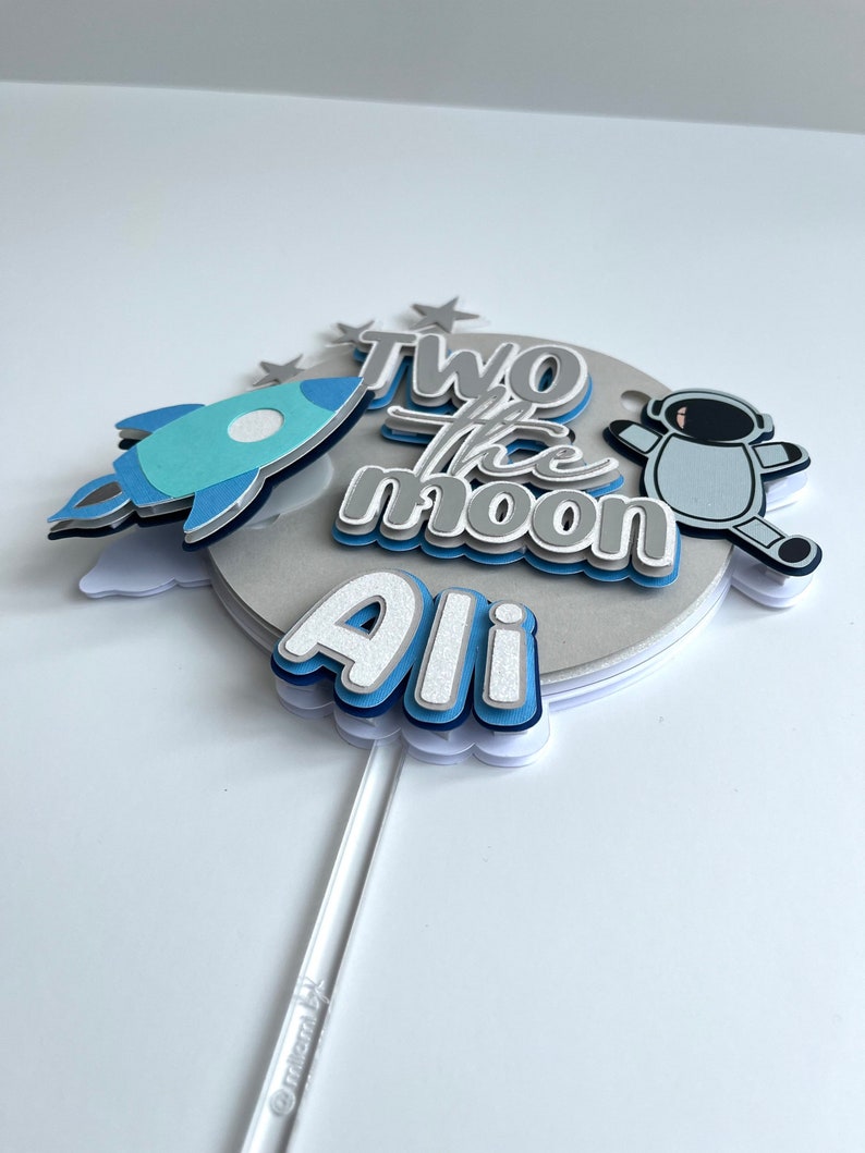 TWO the Moon Cake Topper 2nd Birthday TWO Astronaut Moon Rocket Ship ...