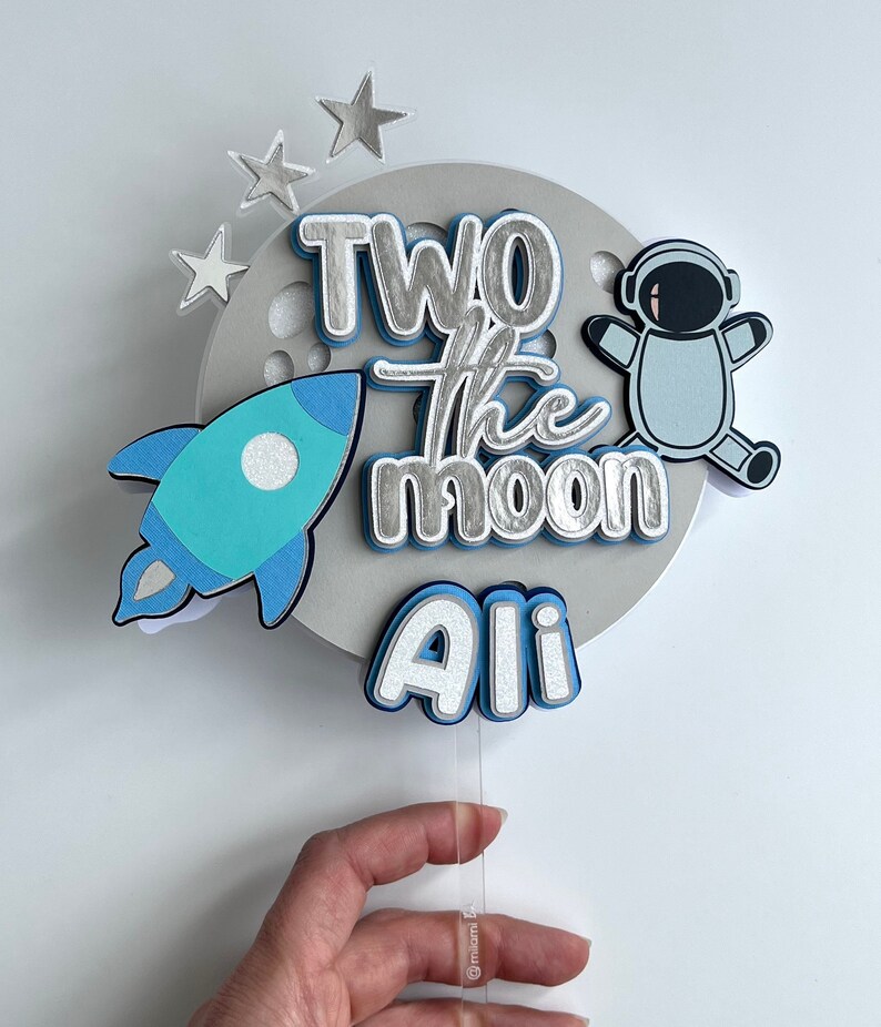 TWO the Moon Cake Topper 2nd Birthday TWO Astronaut Moon Rocket Ship ...