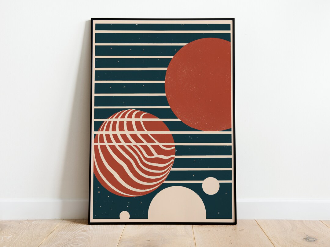 Retro Planets Art Print, Red Planet, Modern Wall Art Decor, Geometric ...