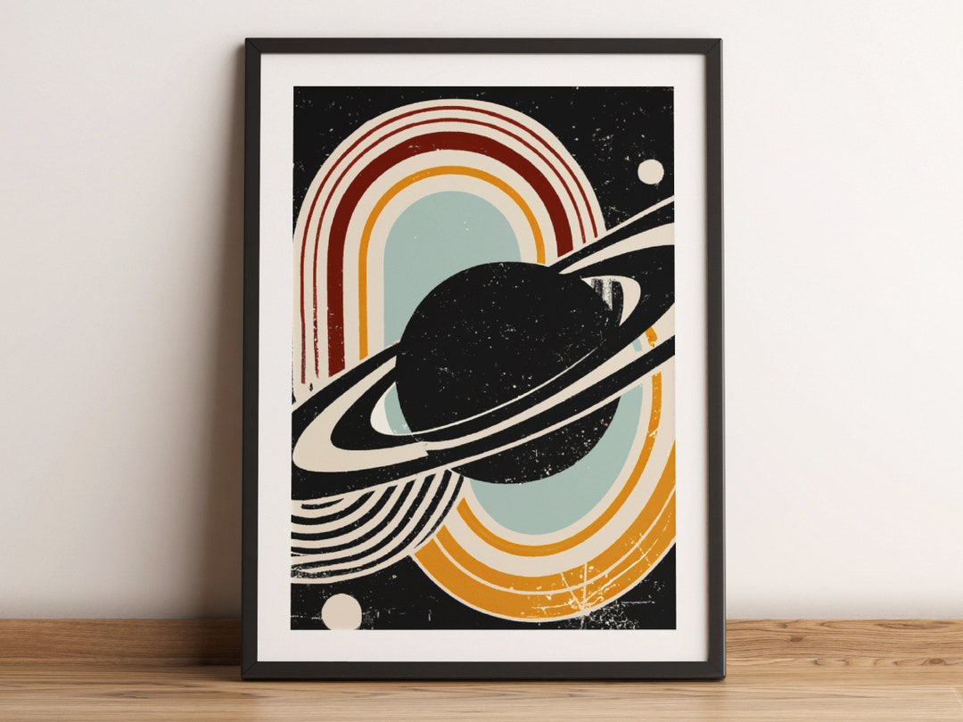 Retro Saturn Art Print, Modern Wall Art Decor, Mid Century Poster ...