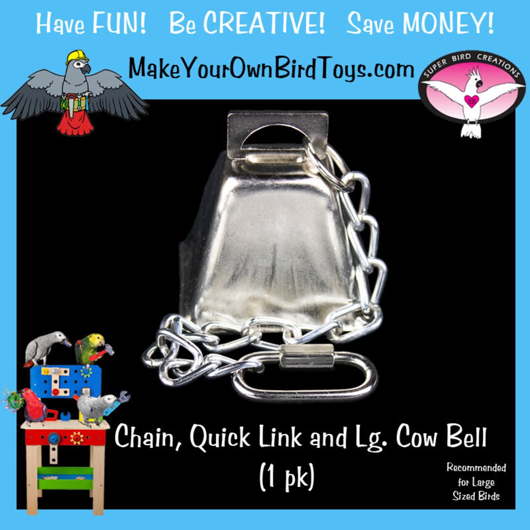 11" Dangling Cow Bell With Quick Link for Easy Hanging - Bird Toy Base ...