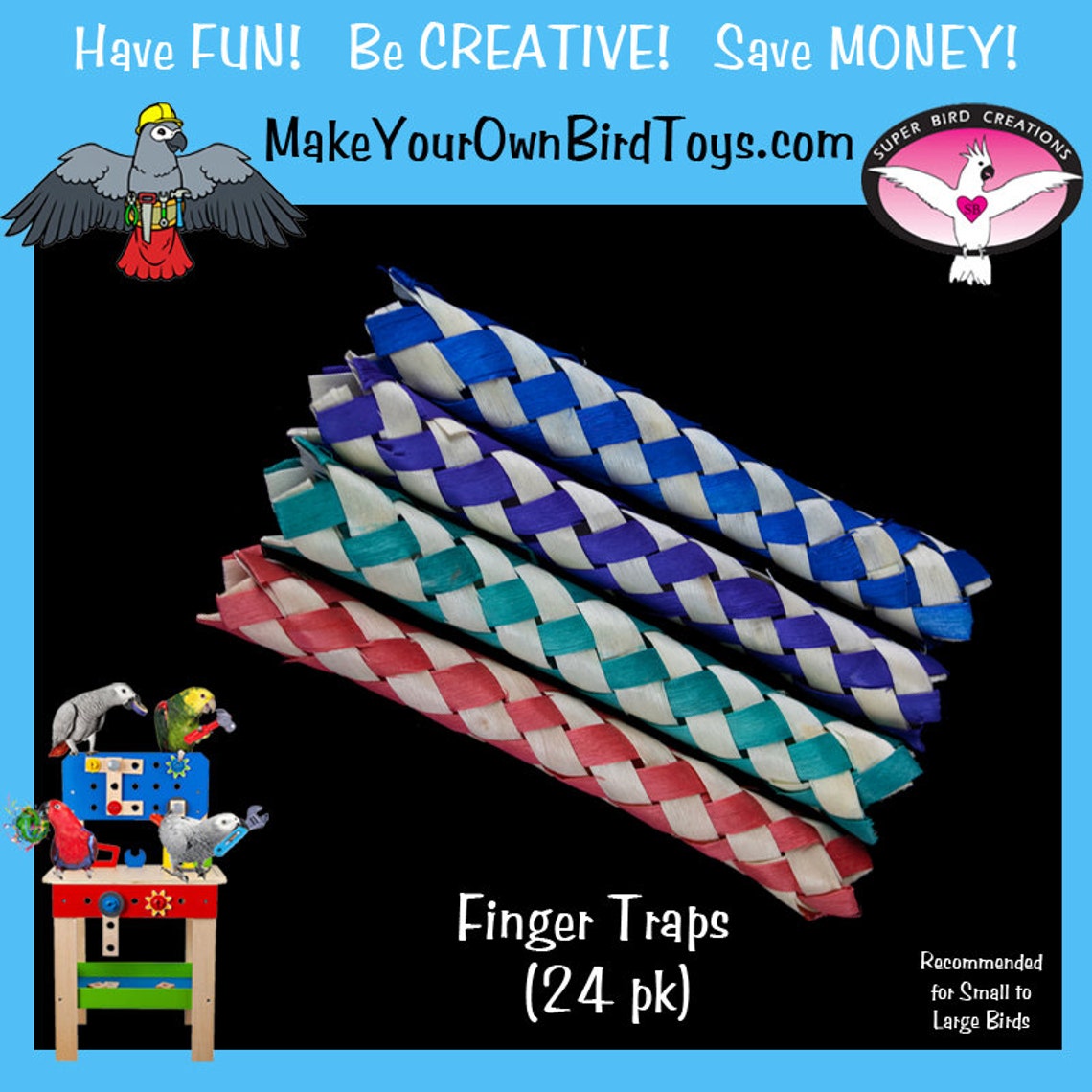 24pk Bamboo Finger Traps Bird Toy Parts Rabbit Toys Homemade Bird Toys ...