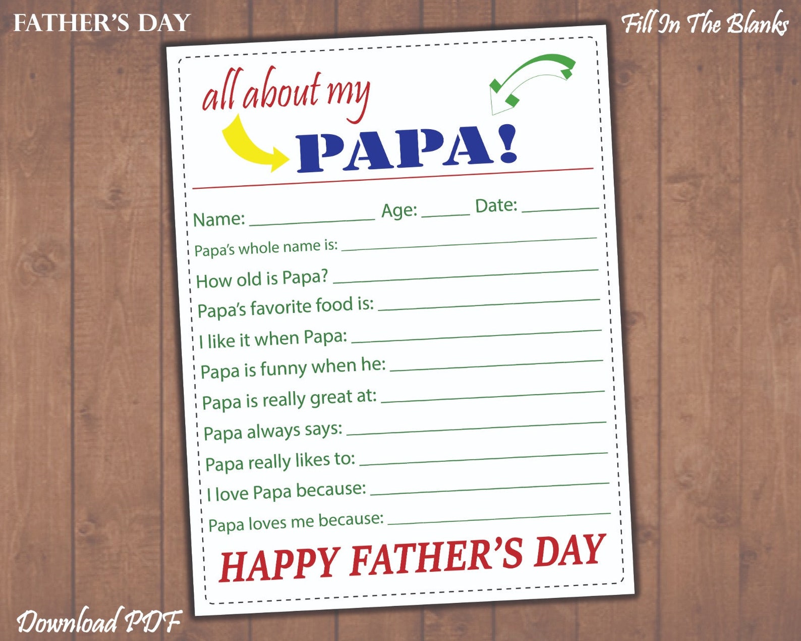 All About My Papa Printable Bundle Cards Papa Activity - Etsy