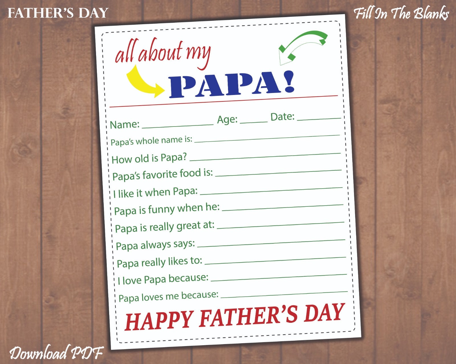 All About My Papa Printable Bundle Cards Papa Activity - Etsy