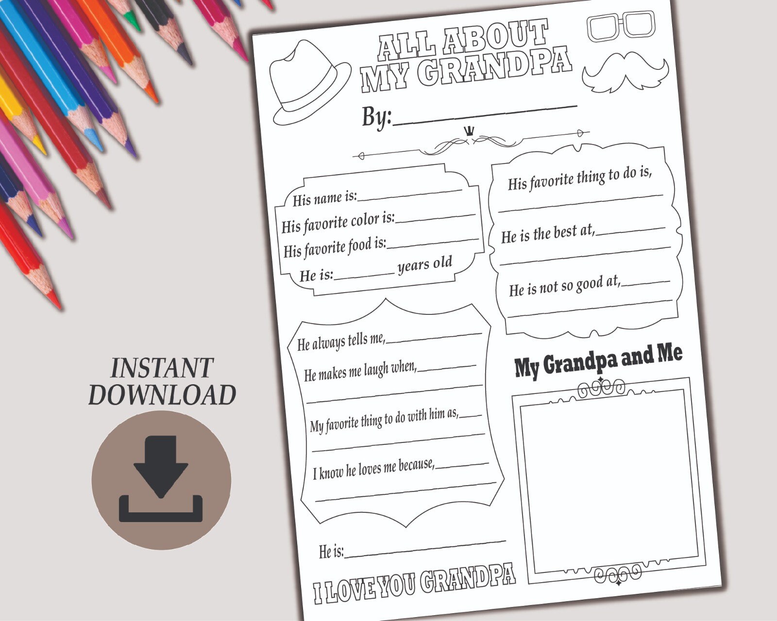 All About My Grandpa Printable Grandpa Day Activity Grand Dad ...