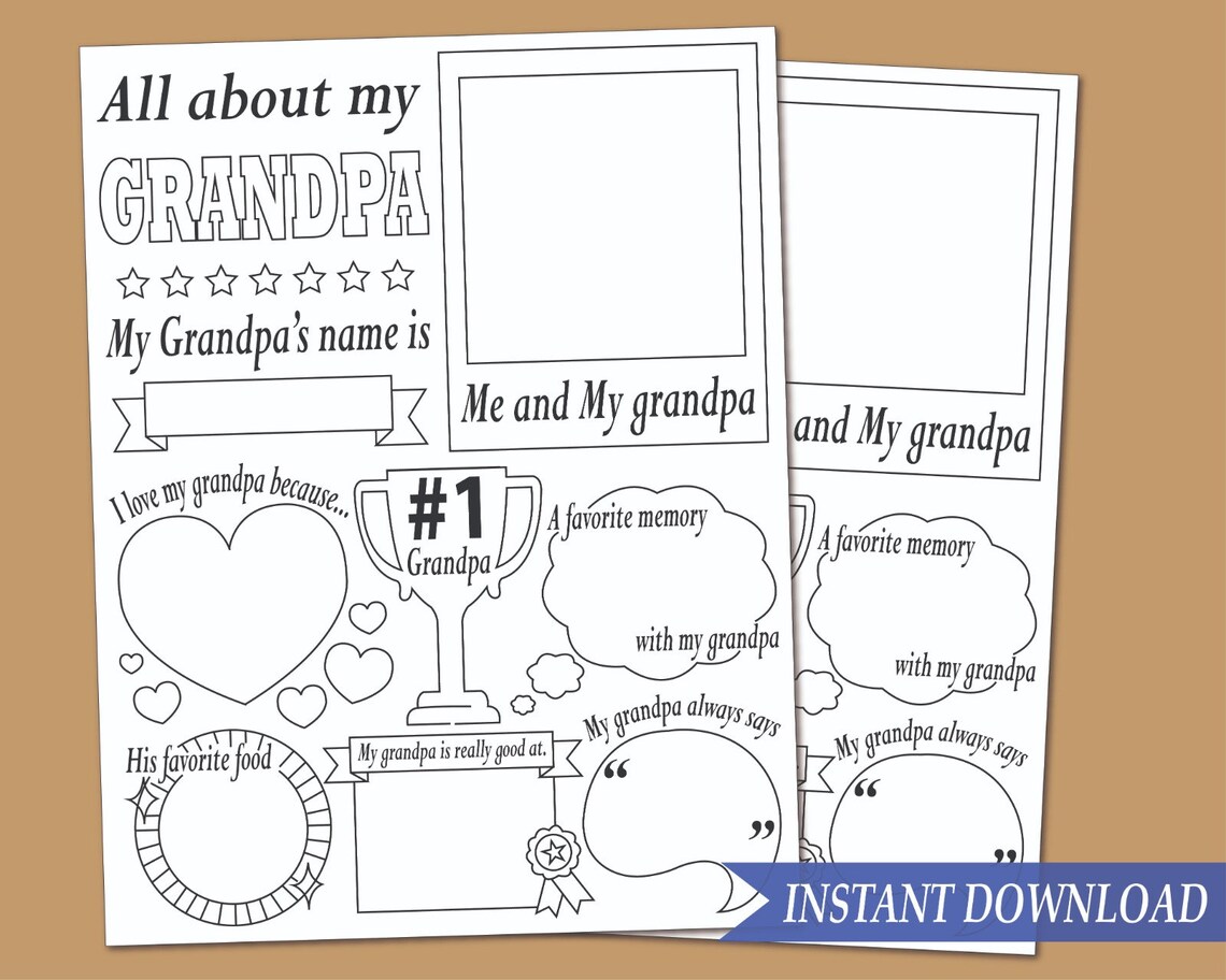 All About My Grandpa Day Bundle Cards, Fill in the Blank for Kids ...