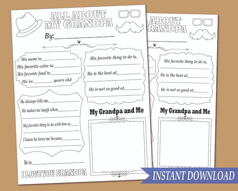 All About My Grandpa Printable Grandpa Day Activity Grand Dad ...