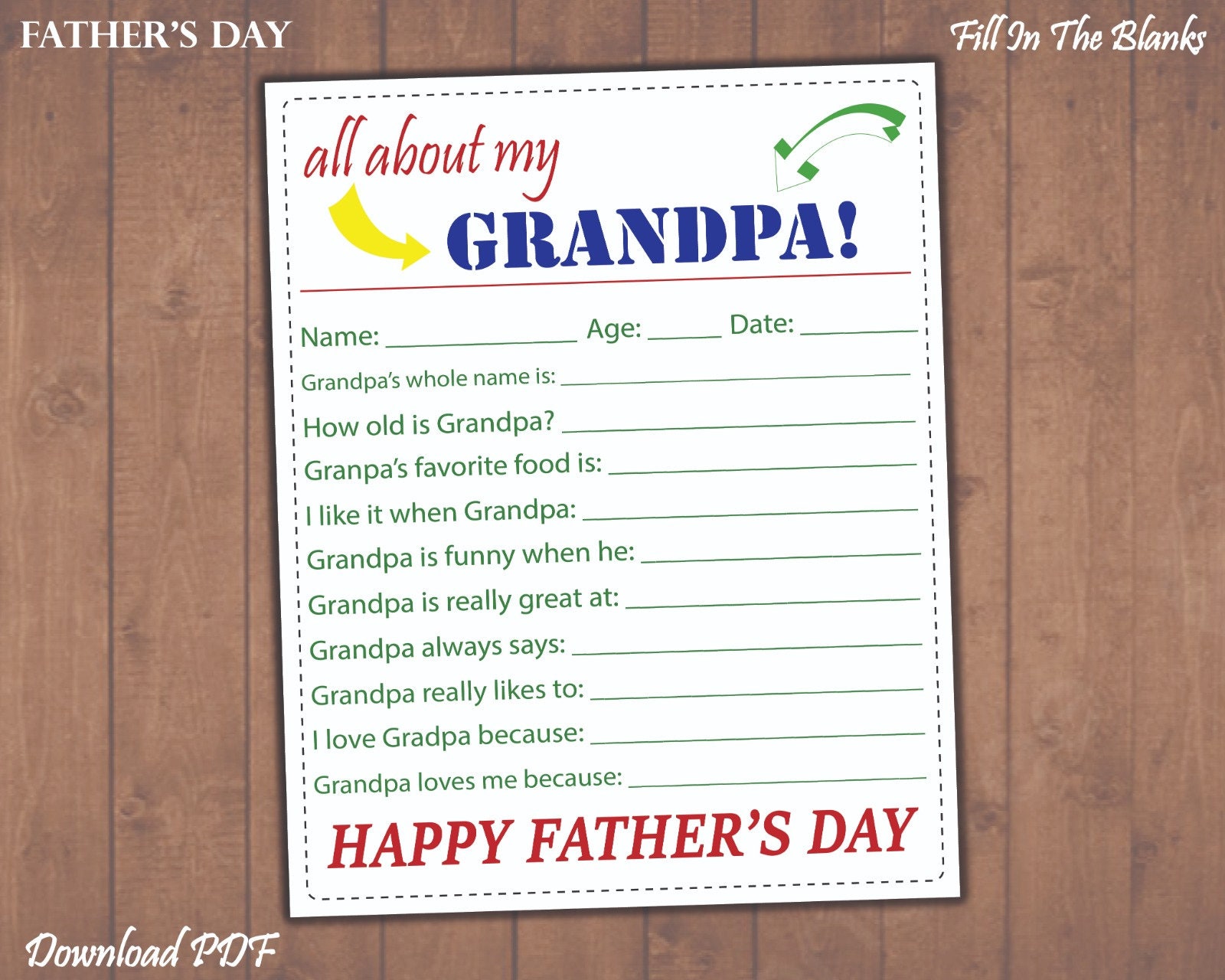 All About My Grandpa Day Bundle Cards, Fill in the Blank for Kids ...