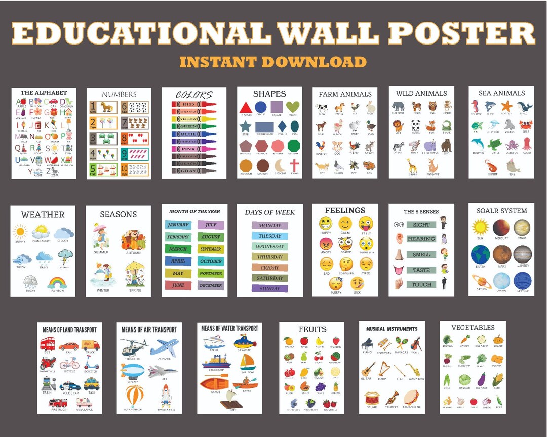 Set of 20 Educational Wall Posters Homeschool Wall Posters - Etsy