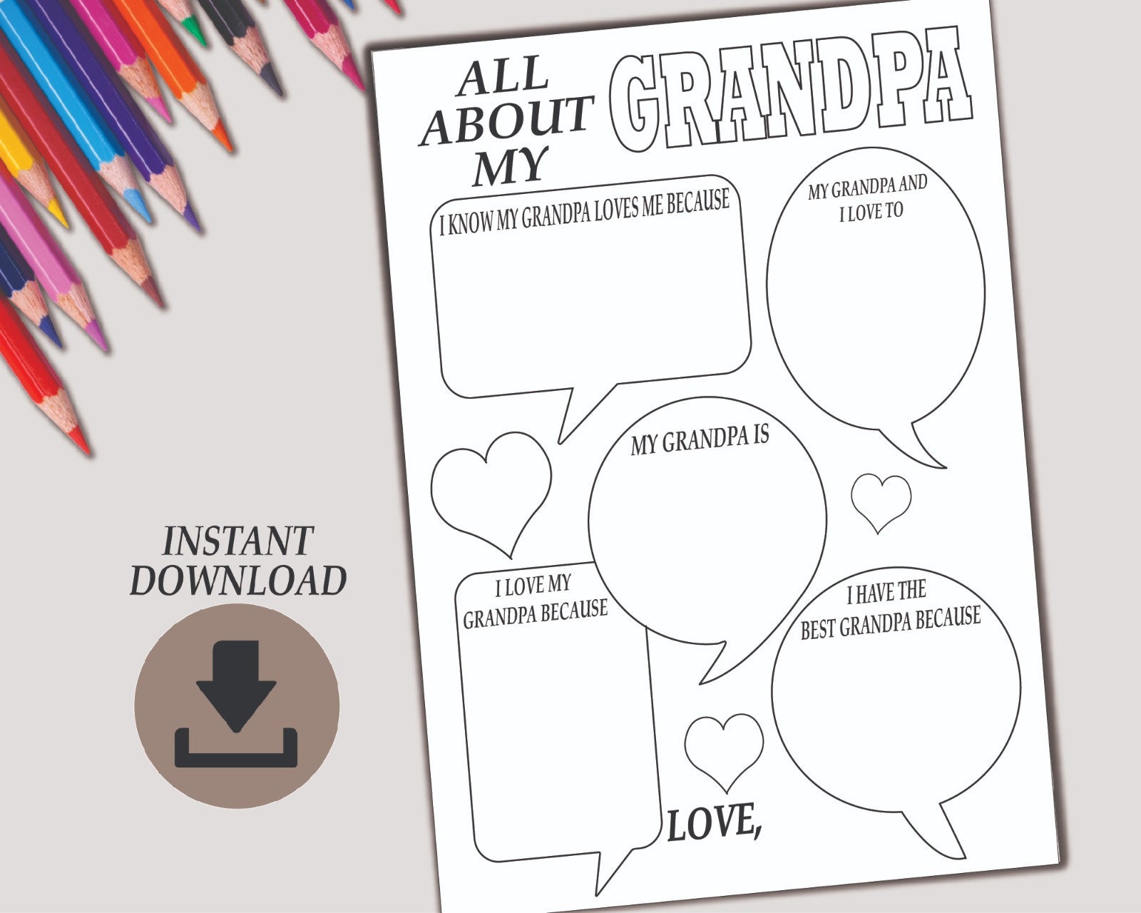 All About My Grandpa Printable Grandpa Day Activity Grand Dad ...