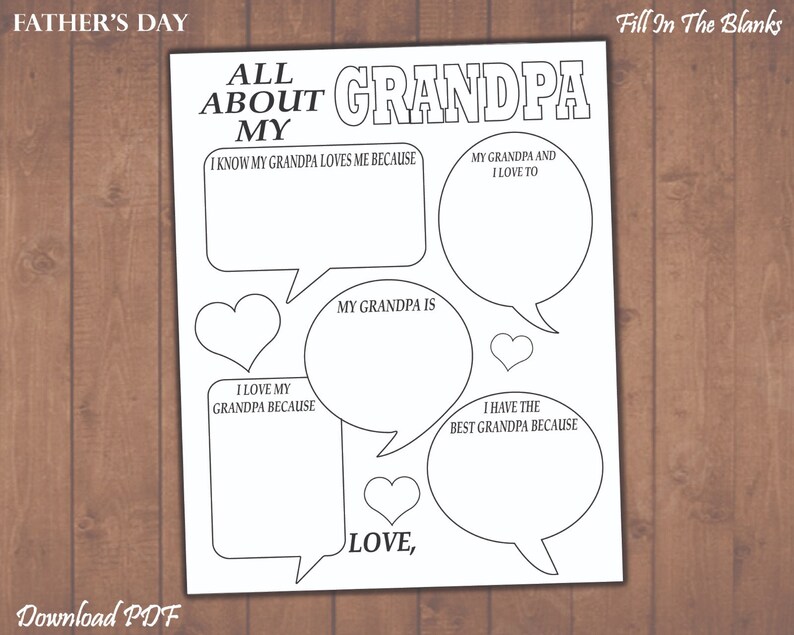 All About My Grandpa Printable Grandpa Day Activity Grand Dad ...