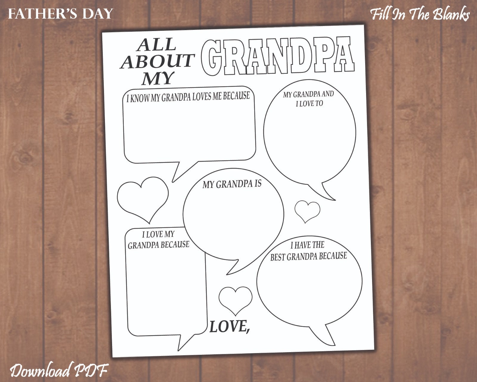 All About My Grandpa Printable Grandpa Day Activity Grand Dad ...