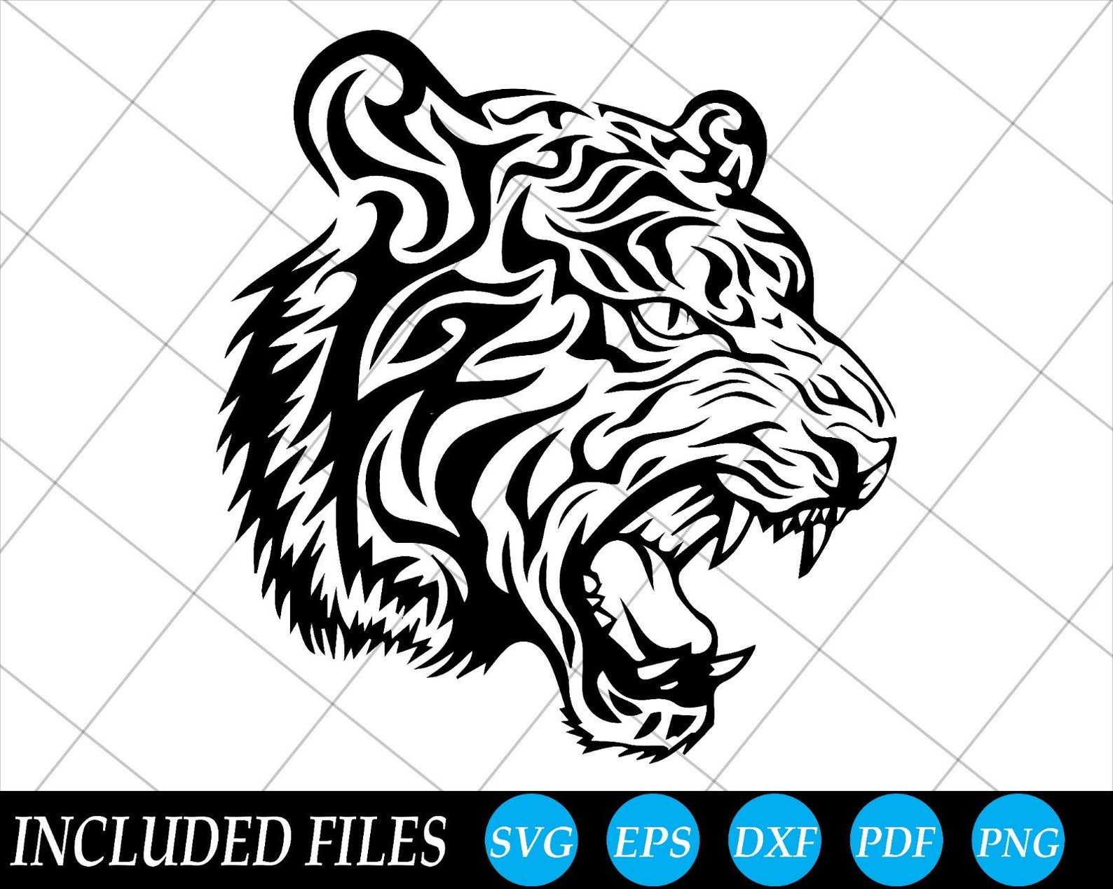 Tiger Head SVG Temporary Tattoo 3D Black Tiger Tattoo Sticker - Etsy