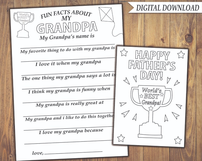 All About My Grandpa Day Bundle Cards, Fill in the Blank for Kids ...