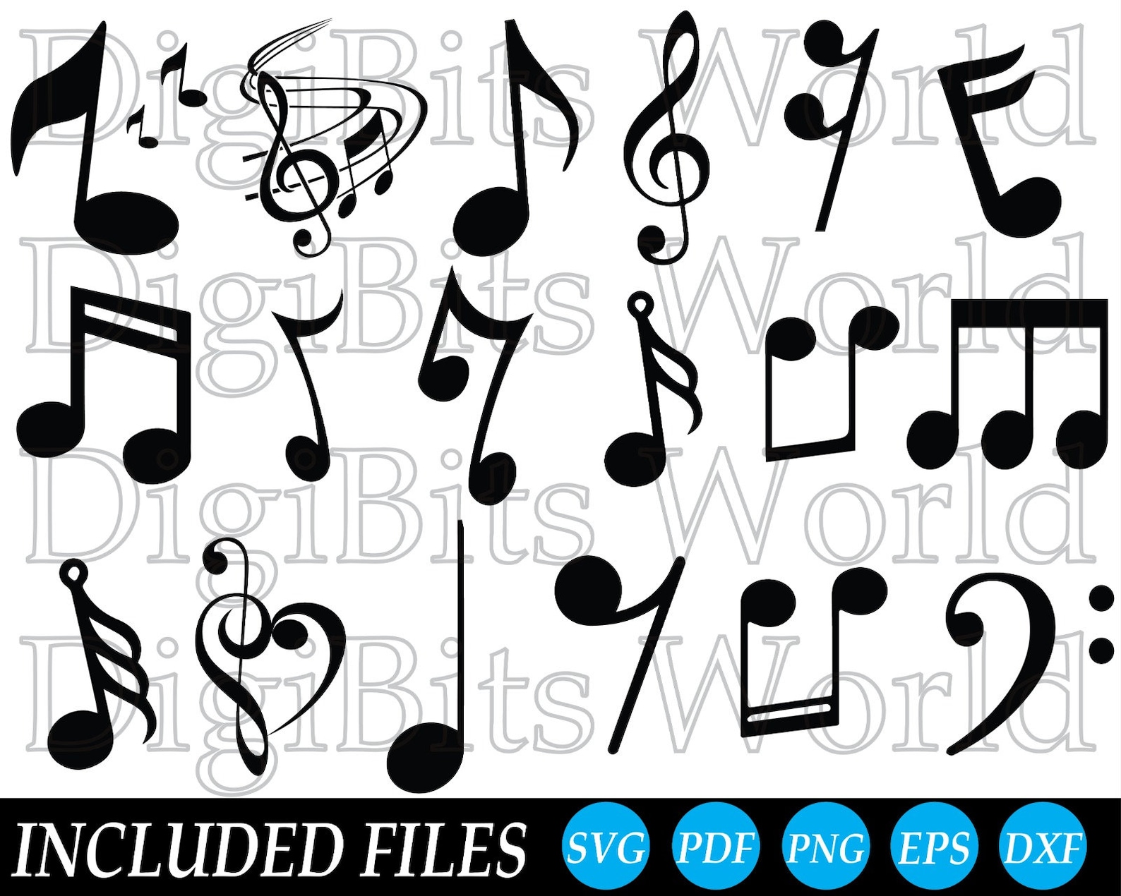 Music Notes Bundle Silhouette Pack Orchestra Clipart Vector - Etsy