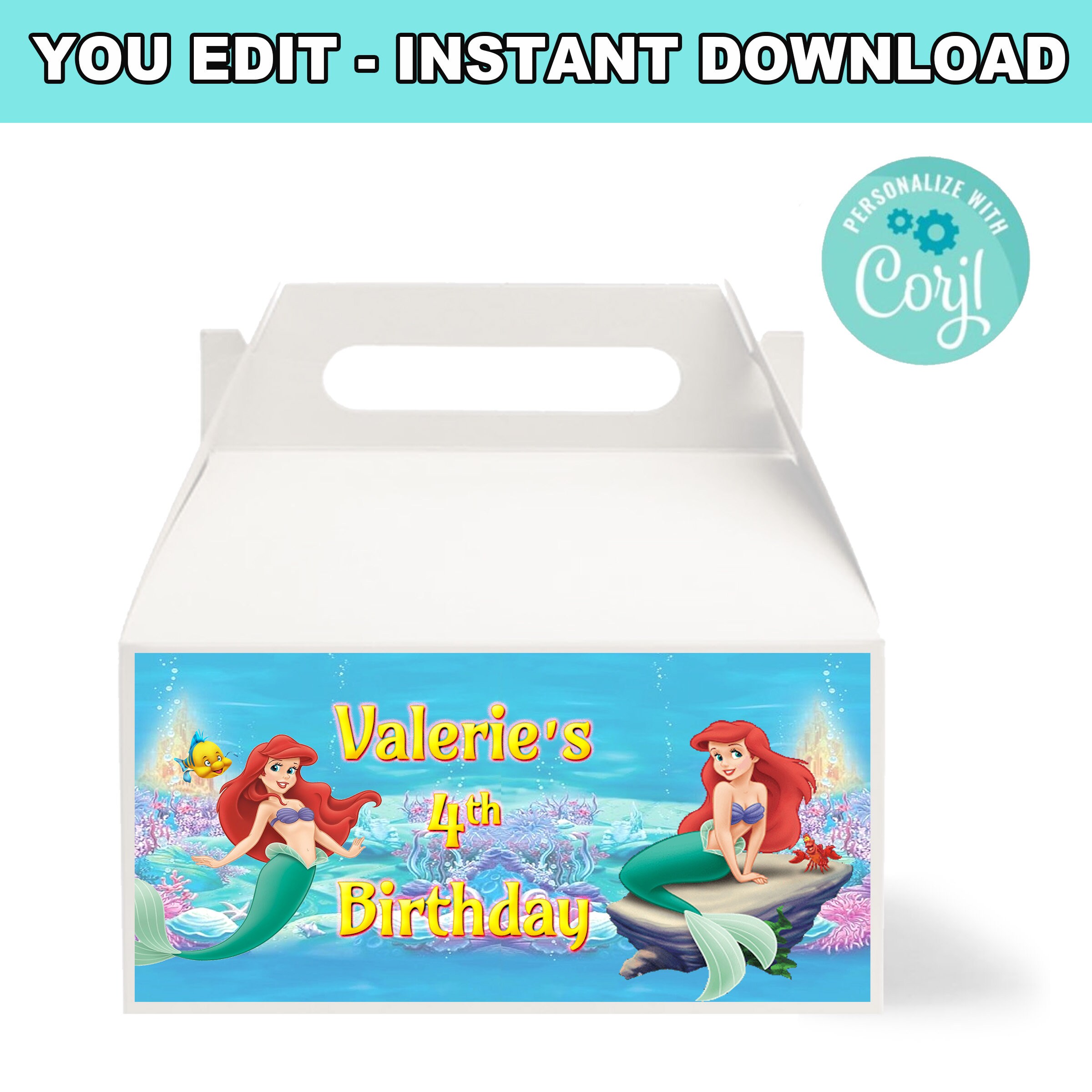 The Little Mermaid Gable Box Label Self-editing Instant - Etsy
