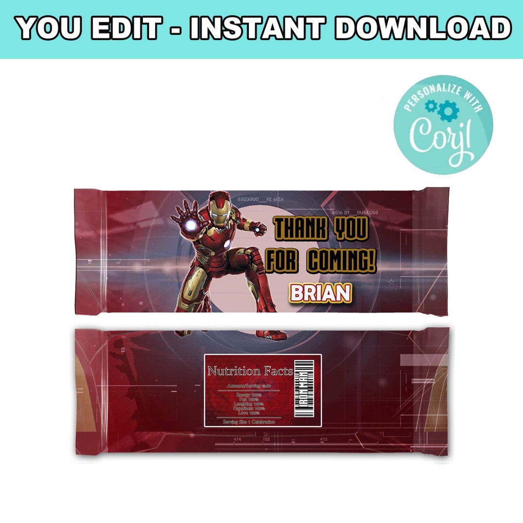 Iron Man Candy Bar Labels | Self-editing | Instant Download - Etsy