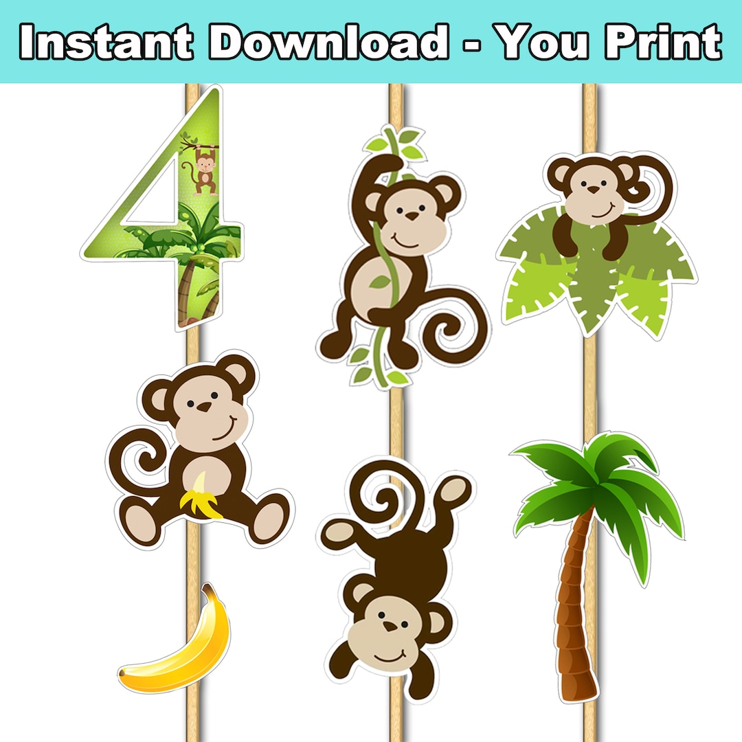 Monkey Cake Topper Images - Party Decoration - YOU PRINT - Etsy