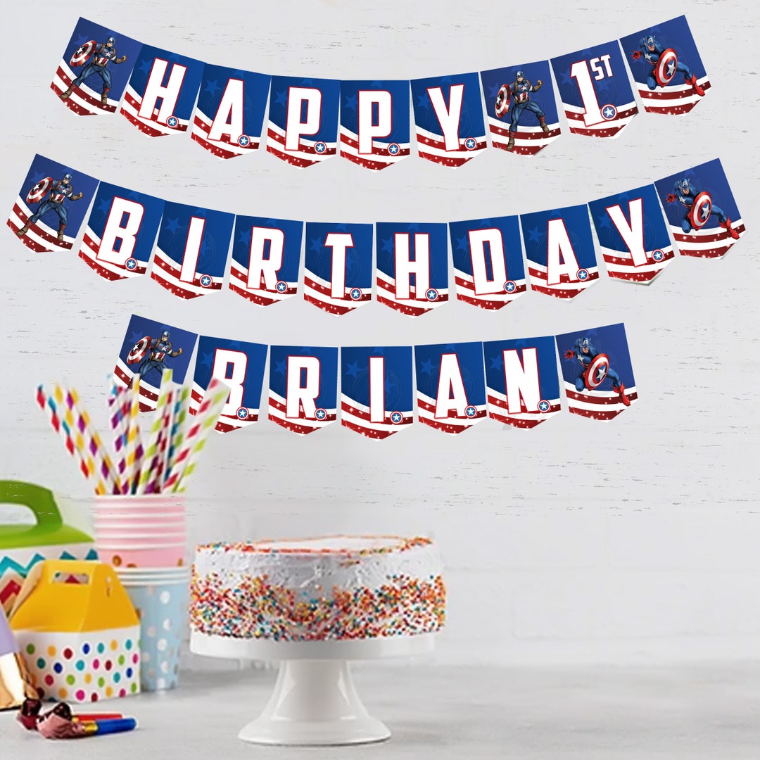 Captain America Birthday Banner for Wall Party Decor Customized With ...