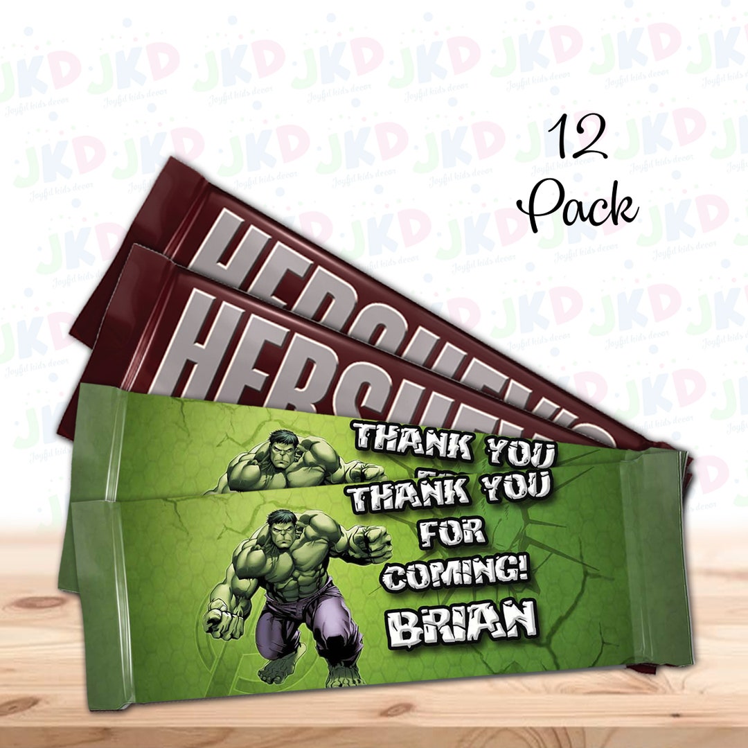 Hulk Candy Bar Labels for Party Decor Chocolate Birthday Favor 12-pack ...