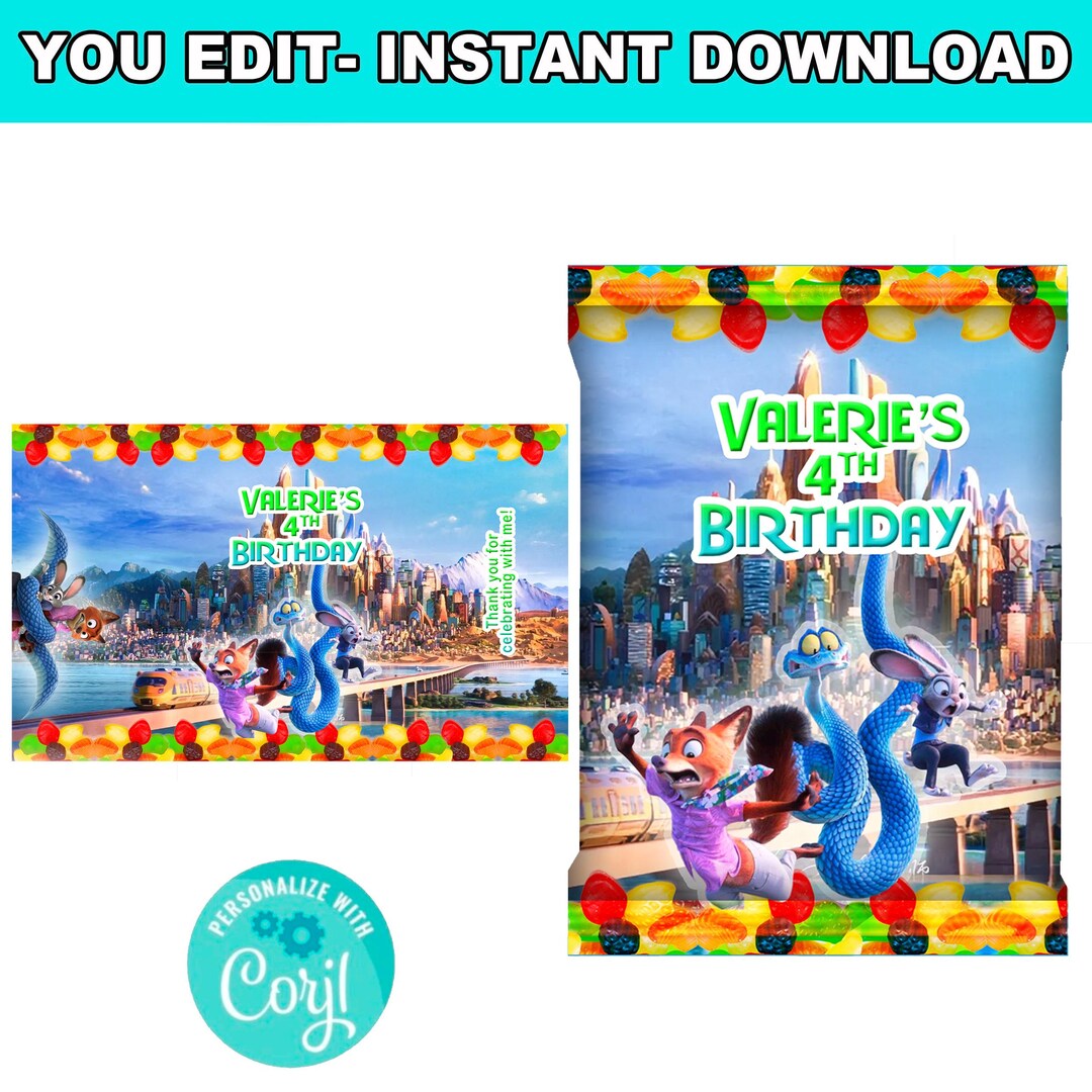 Zootopia Fruit Snack Wrapper Labels Instant Download Self-editable ...