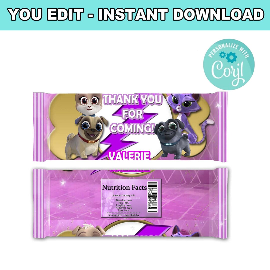 Puppy Dog Pals Candy Bar Labels | Self-editing | Instant Download - Etsy