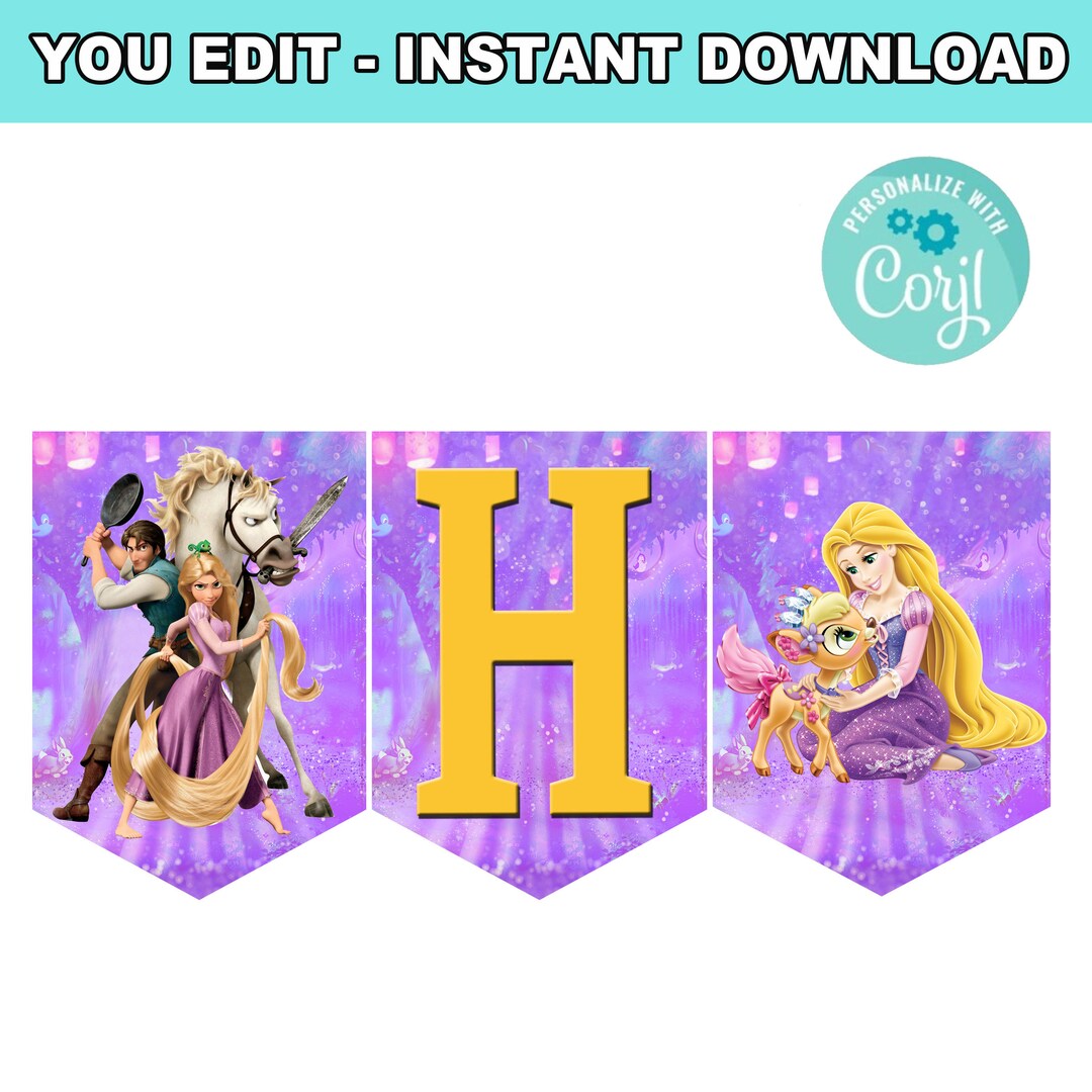 Tangled Birthday Banner | Customizable With Corjl | DIY 5x7in Flags - Etsy