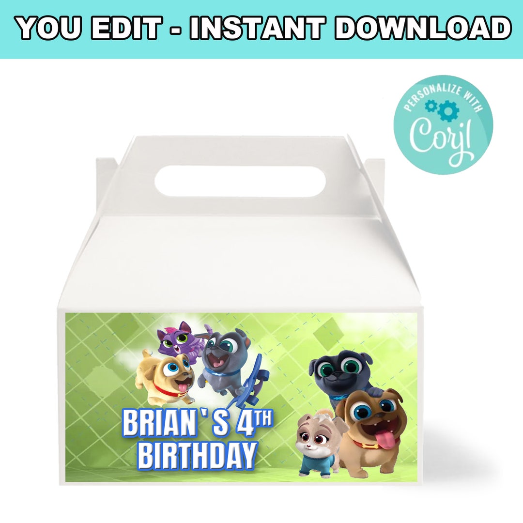 Puppy Dog Pals Gable Box Label | Self-editing | Instant Download - Etsy