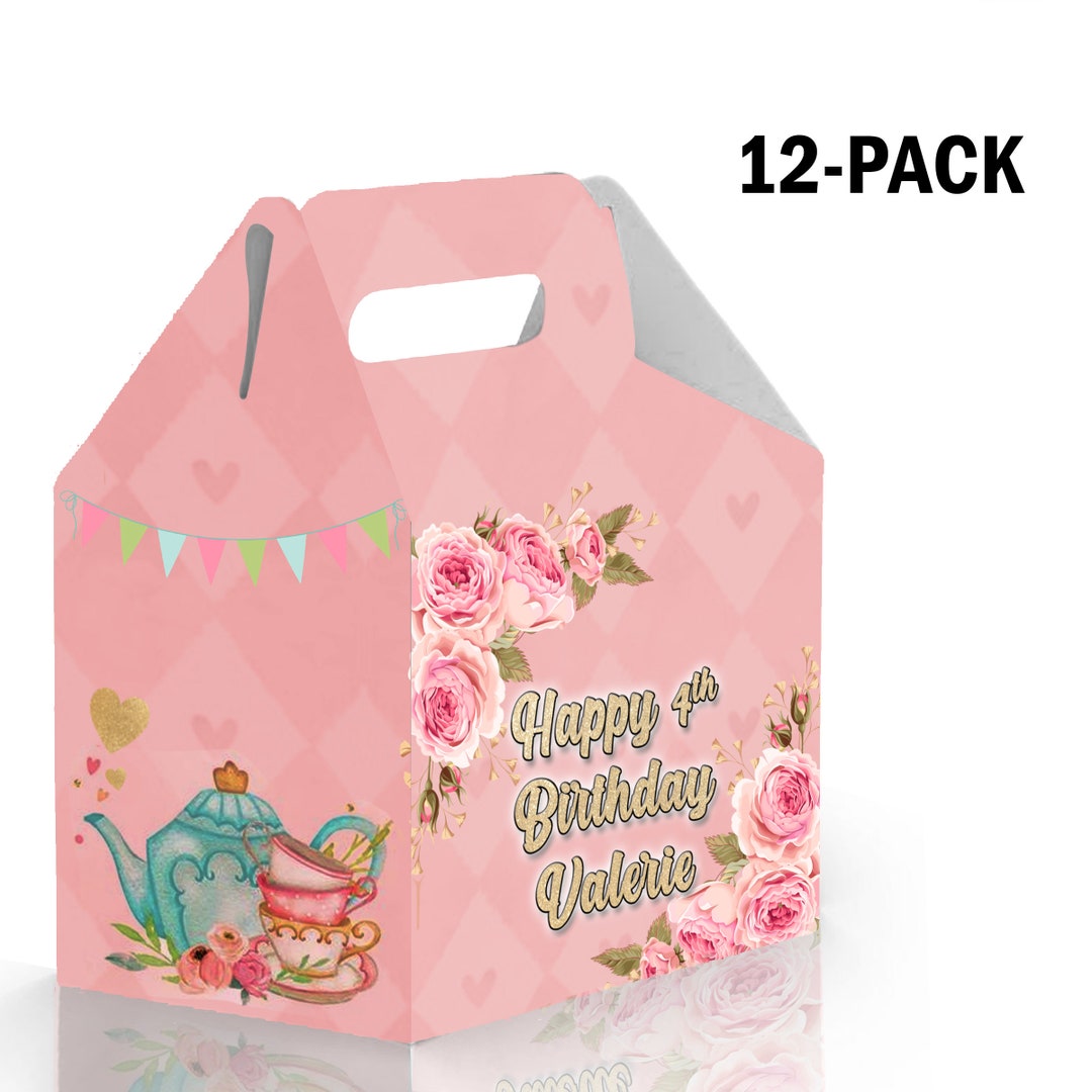 Tea Party Candy Gable Box for Birthday Party Favors 12 Pack - 4.4x4.5in ...