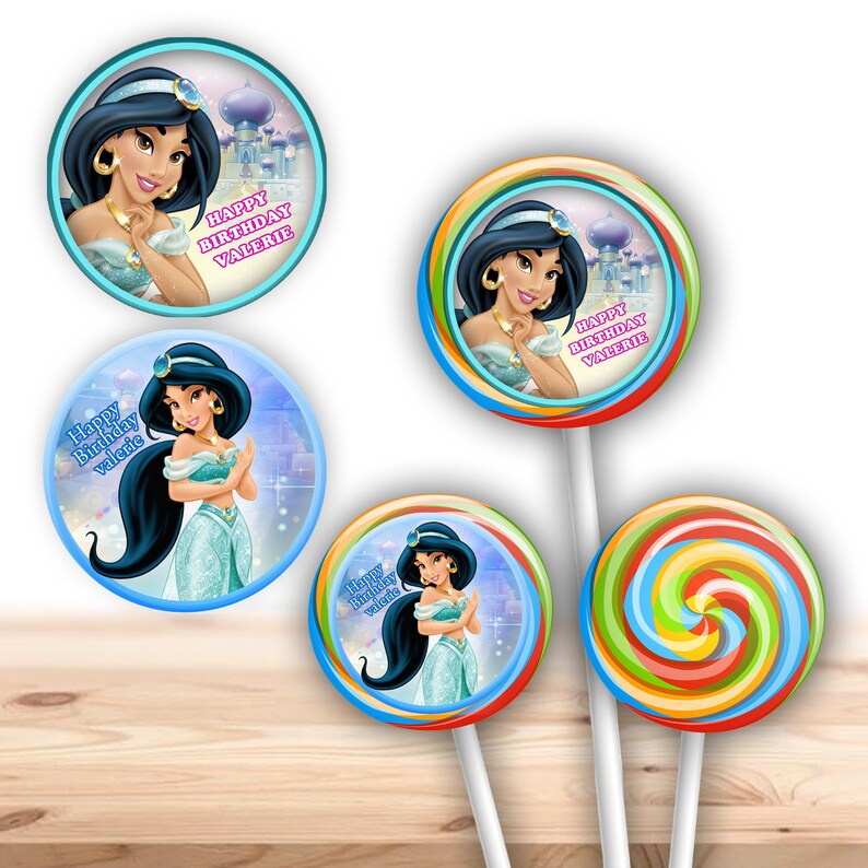 Jasmine Stickers for Birthday Party Decor Lollipops Candy Favors| 12 ...