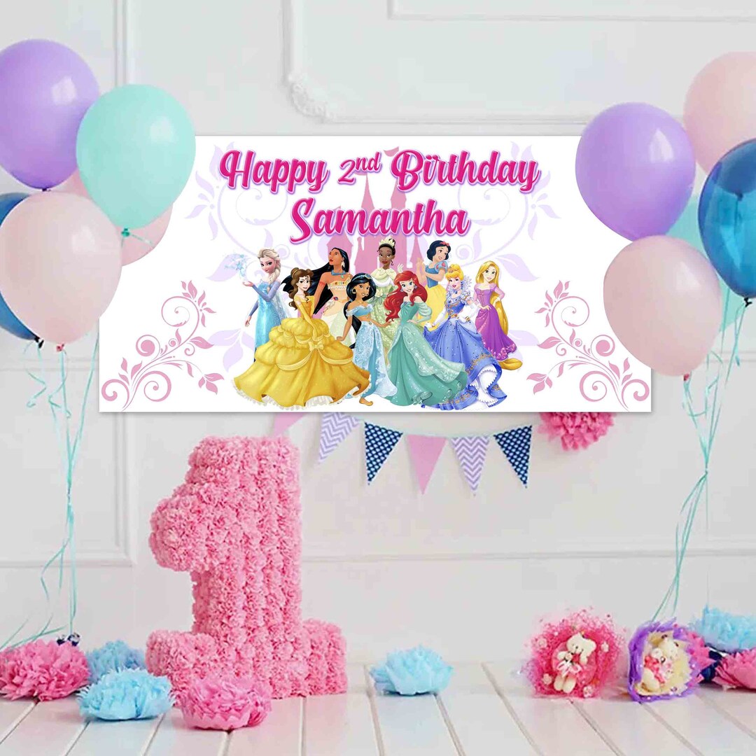 Princesses Birthday Banner Weatherproof Vinyl for Party Decor | Custom ...