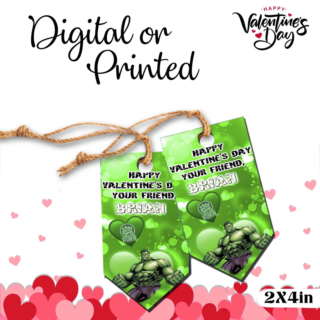 Hulk Valentine’s Day Gift Tags - Digital or Printed - Etsy
